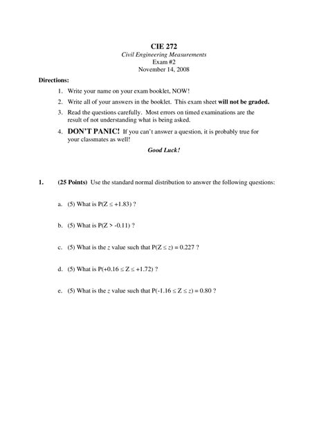 Test 2 Questions Civil And Environmental Engineering Measurements Cie 272 Docsity