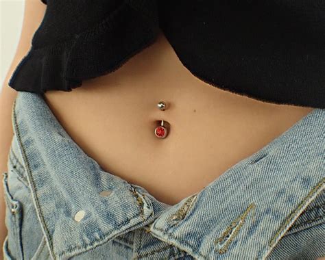 Ruby Navel Ring Belly Button Jewelry Belly Button Ring Piercing July Birthstone Etsy