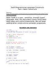 Swift Programming Language Constructs PartI Swift Programming