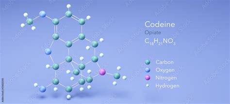 Codeine Molecular Structures Opiate 3d Model Structural Chemical Formula And Atoms With Color
