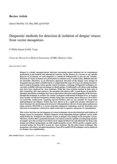 Pdf Diagnostic Methods For Detection And Isolation Of Dengue Viruses