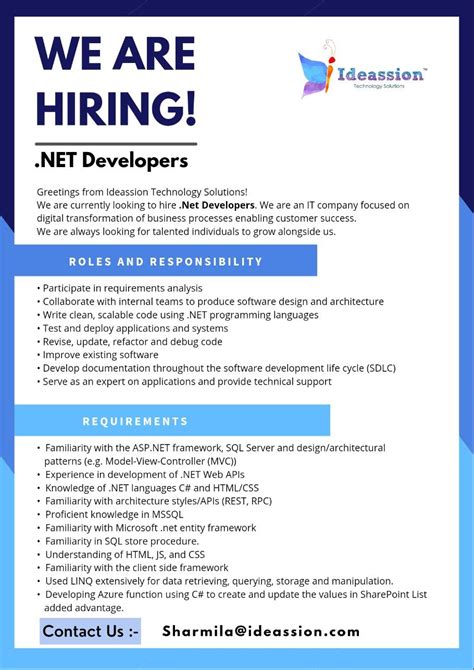 Developer Job2021 Dotnet Aspdotnet Html Css Hiring Ideassion