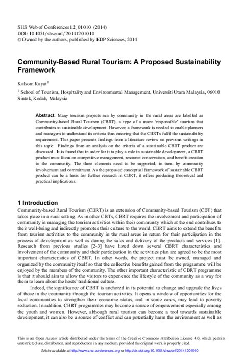 Pdf Community Based Rural Tourism A Proposed Sustainability Framework