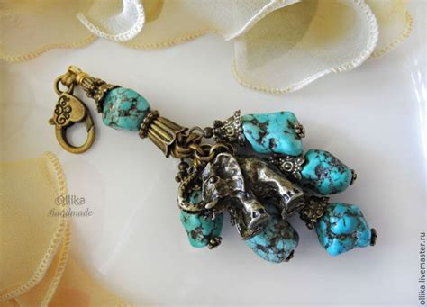 Брелок для ключей украшение на сумку Маленький Слоник Бирюза Бронза Turquoise Bracelet
