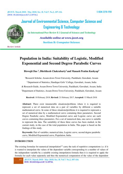 Pdf Population In India Suitability Of Logistic Modified