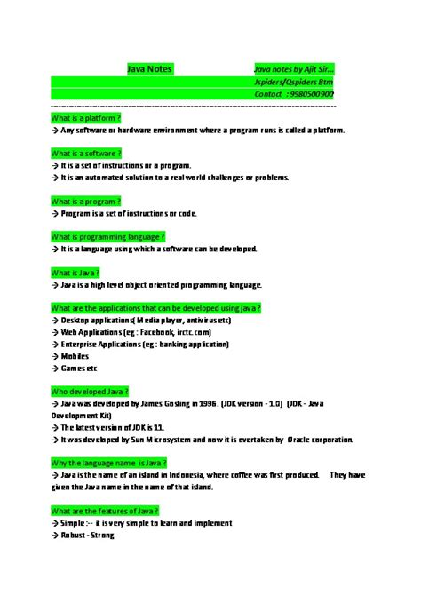 java notes java notes by ajit sir jspiders qspiders btm contact 9980500900 pdfcoffee
