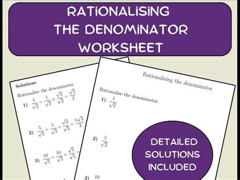 Rationalising The Denominator Worksheet With Solutions Teaching Resources