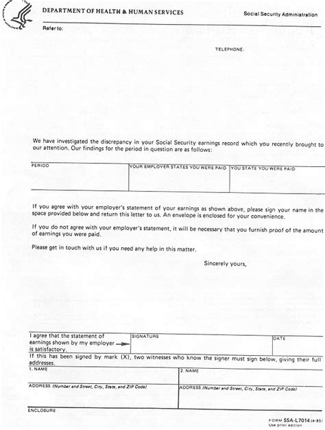 Ssa Poms Rm 03870 104 Form Ssa L7014 Letter To Nh Regarding Earnings Information 01 19 1995