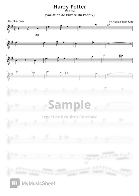 Alastair John King Harry Potter And The Order Of The Phoenix For Flute Solo Thème Pour