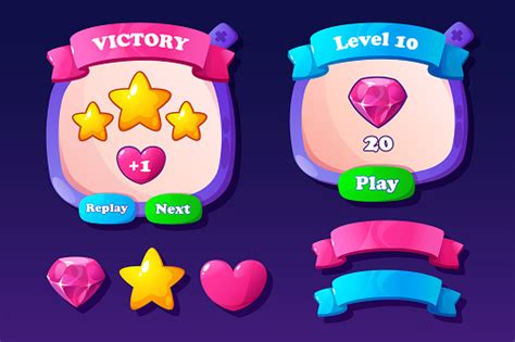 게임 Ui 벡터 버튼 및 보드는 모바일 앱 또는 게임 인터페이스를 위한 것입니다 만화 고립 장난기 많은 요소 2차 도형에 대한 스톡 벡터 아트 및 기타 이미지 Istock