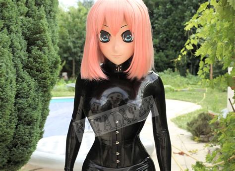 New Arrival Latex Anime Catsuit With Rubber Latex Croset Fill In With