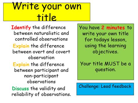 Edexcel Psychology 9 1 Gcse New Spec Unit 1 Lesson 18 Observations Teaching Resources