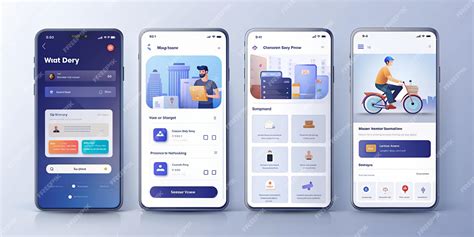 Premium Photo Delivery Mobile App Interface Screens Template Set Online Account Courier