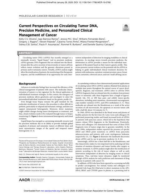 Pdf Current Perspectives On Circulating Tumor Dna Precision Medicine