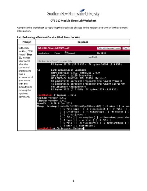CYB 310 Module Three Lab Worksheet Submitted CYB 310 Module Three Lab Worksheet Complete This