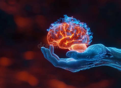 Digital Brain With Glowing Neural Networks And Lines Connecting In A