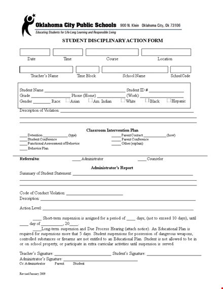 Effective Disciplinary Action Forms For School