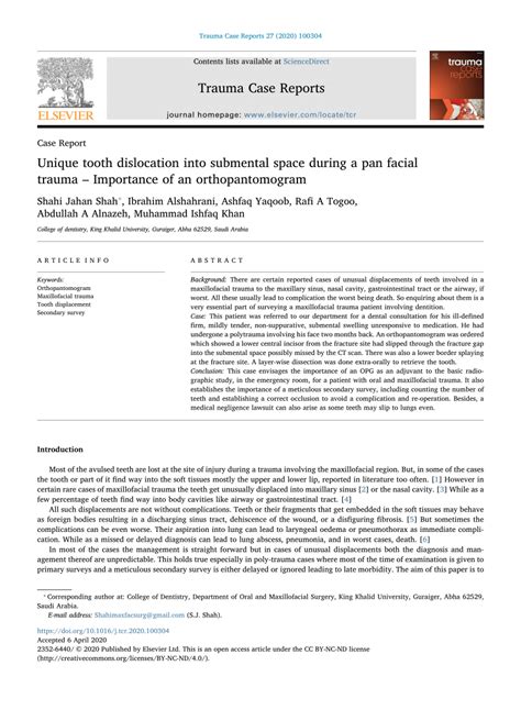Pdf Unique Tooth Dislocation Into Submental Space During A Pan Facial
