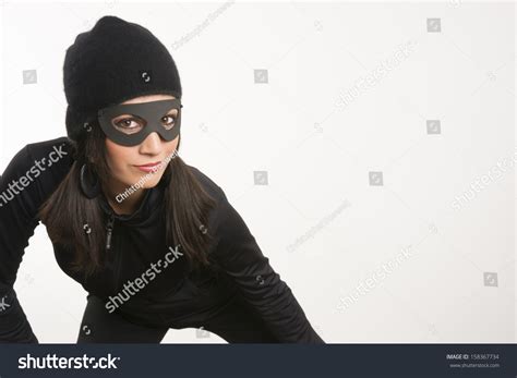 Masked Female Intruder Dressed Black Mask写真素材158367734 Shutterstock