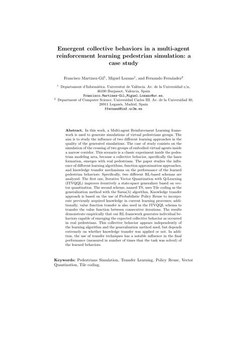 Pdf Emergent Collective Behaviors In A Multi Agent Reinforcement Learning Pedestrian