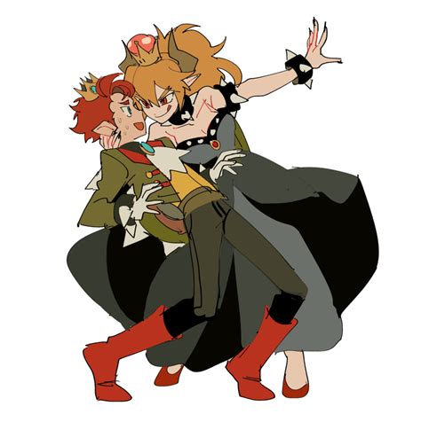 Safebooru 1boy 1girl Absurdres Black Dress Blonde Hair Boots Bowsette