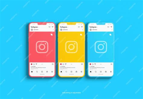 인터페이스 템플릿과 클레이 휴대폰 화면이 격리된 3d Instagram 게시물 모형 프리미엄 Psd 파일
