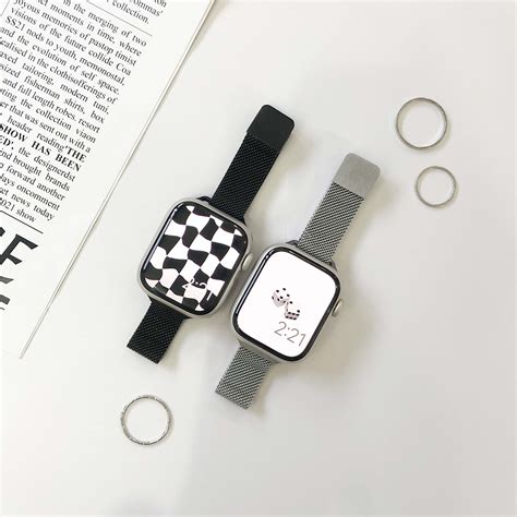 🚀오늘출발필름증정 애플워치 스트랩 밀레니즈 Mini 자석형 메탈 가죽 애플워치 밴드 시계줄 스트랩 에이블리