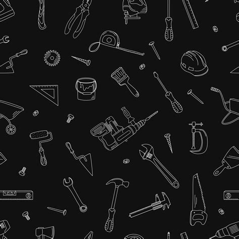 Seamless Pattern With Building Elements Outline Vector Illustration In