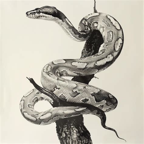 Python On A Tree Branch Isolated Pencil Drawing On White Paper Artwork