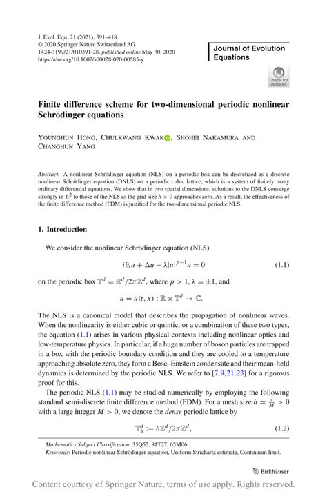 Finite Difference Scheme For Two Dimensional Periodic Nonlinear Schrödinger Equations Request Pdf