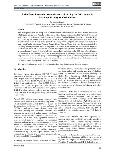 Radio Based Instruction As An Alternative Learning Its Effectiveness In Teaching Learning