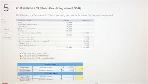 Solved Brief Exercise Static Calculating Ratios Chegg
