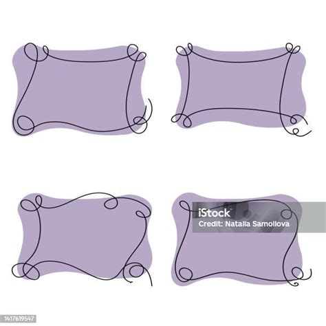 둥근 가장자리와 곱슬 곱슬 한 라일락 직사각형 프레임 세트 벡터 가장자리에 대한 스톡 벡터 아트 및 기타 이미지 가장자리 개체 그룹 검은 테두리 Istock