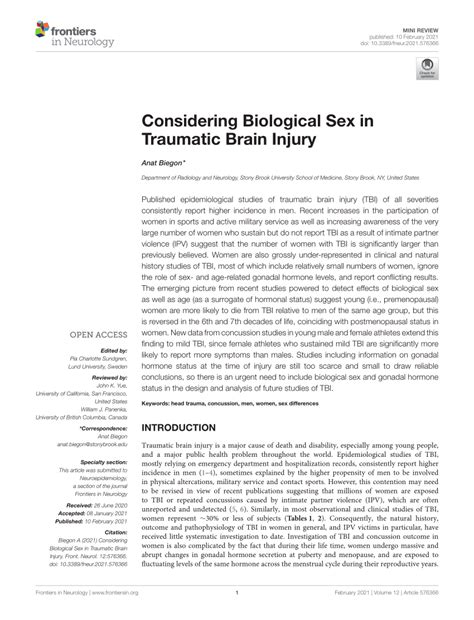 PDF Considering Biological Sex In Traumatic Brain Injury