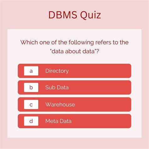 Dbms Quiz Challenge Data About Data Tpoint Tech Posted On The Topic