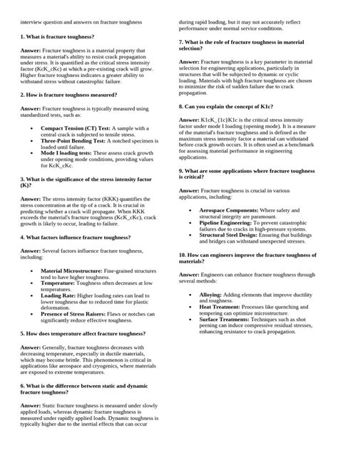Interview Question And Answers On Fracture Toughness Pdf