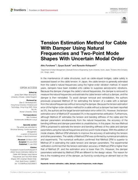 Pdf Tension Estimation Method For Cable With Damper Using Natural