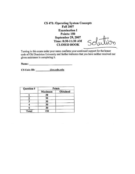 Exam 1 Operating System Concept Cs 471 Docsity