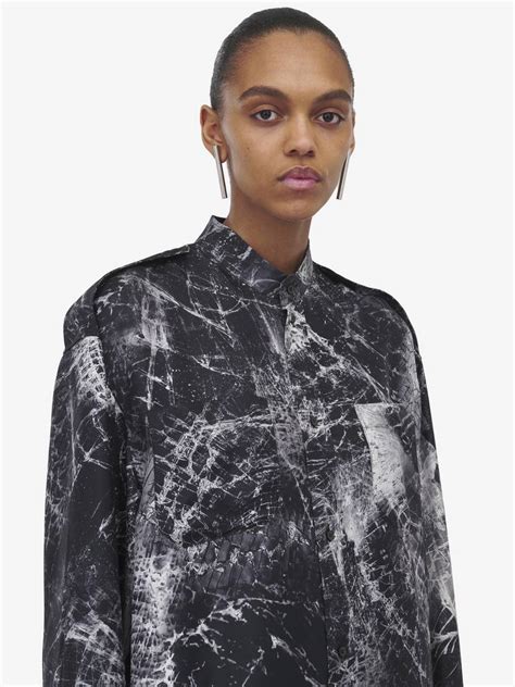 Smashed Screen Shirt Dress Black For Women Alexander Mcqueen