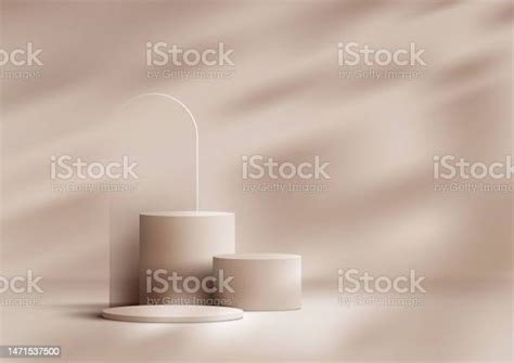 3d 현실적인 제품은 갈색 배경에 베이지색 연단 스탠드 받침대의 그룹을 표시합니다 배경 주제에 대한 스톡 벡터 아트 및 기타 이미지 배경 주제 강단 생활필수품