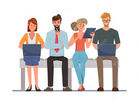 Premium Vector People Using Mobile Phone And Laptop For Social Media