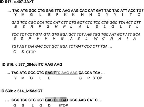 Sequences Of The Mutations Generating Premature Termination Codons