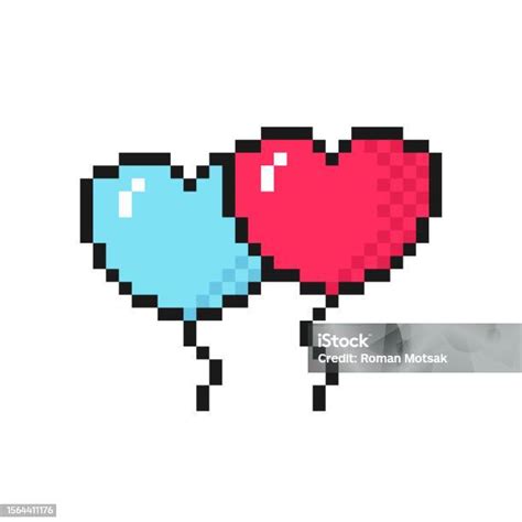 발렌타인 데이 또는 생일을 위한 픽셀 아트 하트 모양의 풍선 아이콘 격리된 벡터 기호 1990 1999 년에 대한 스톡 벡터 아트 및 기타 이미지 1990 1999 년