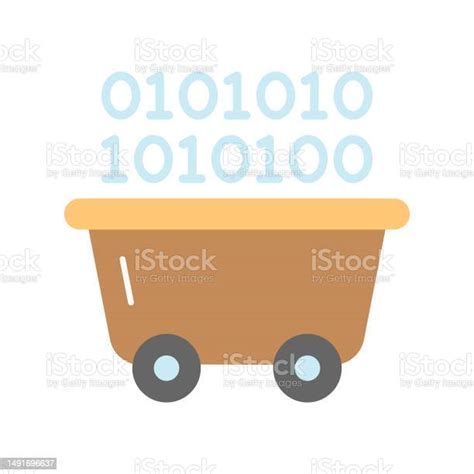 binary coding inside a wheelbarrow denoting concept icon of data mining stock illustration