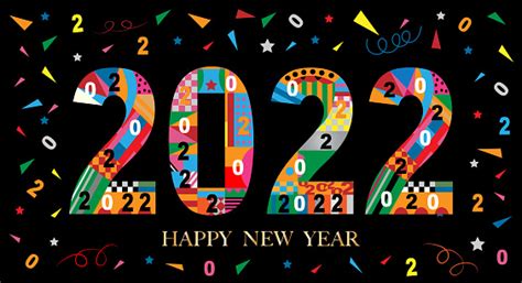 타이포그래피 텍스트 2022 글꼴은 검은 색 배경에 기하학적 스타일의 다채로운 인사말 레터링을위한 창조적 인 데코 디자인 전단지 배너 및 달력에 대한 호랑이의 중국 새해