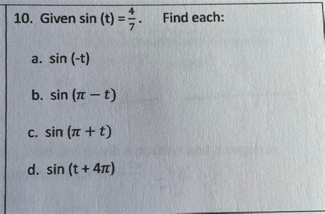 Answered Given Sin T Find Each A Sin Bartleby