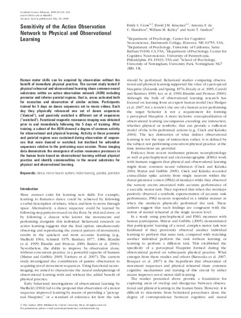 Pdf Sensitivity Of The Action Observation Network To Physical And