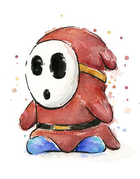 Shy Guy Watercolor Art Print Mario Fan Art Art Geek Etsy Artofit