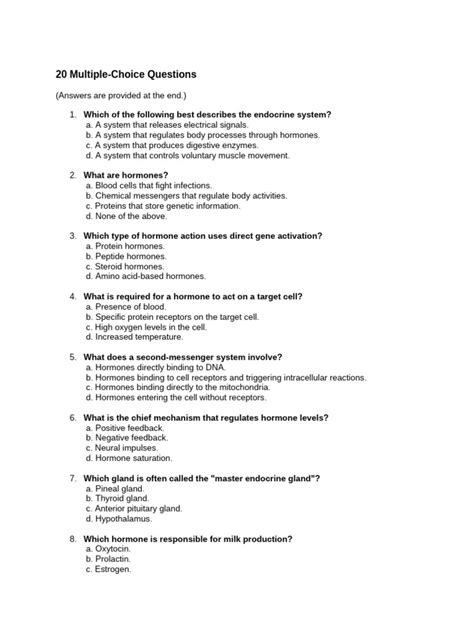 Endocrine Practice Quiz Pdf Endocrine System Hormone