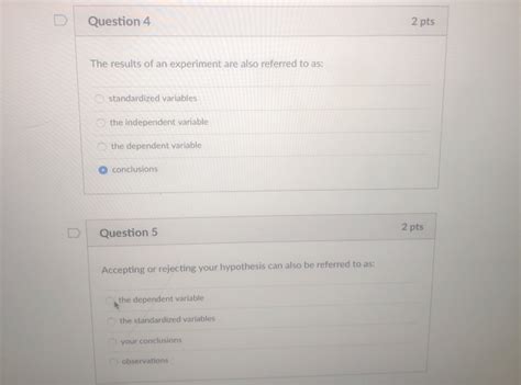 solved question 4 2 pts the results of an experiment are